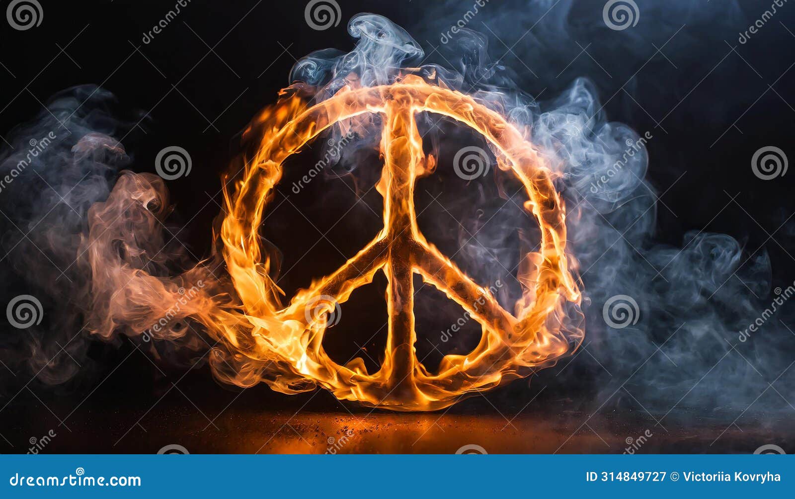 Peace Symbol Made of Fire Flames, Smoke on Dark Backdrop Stock ...