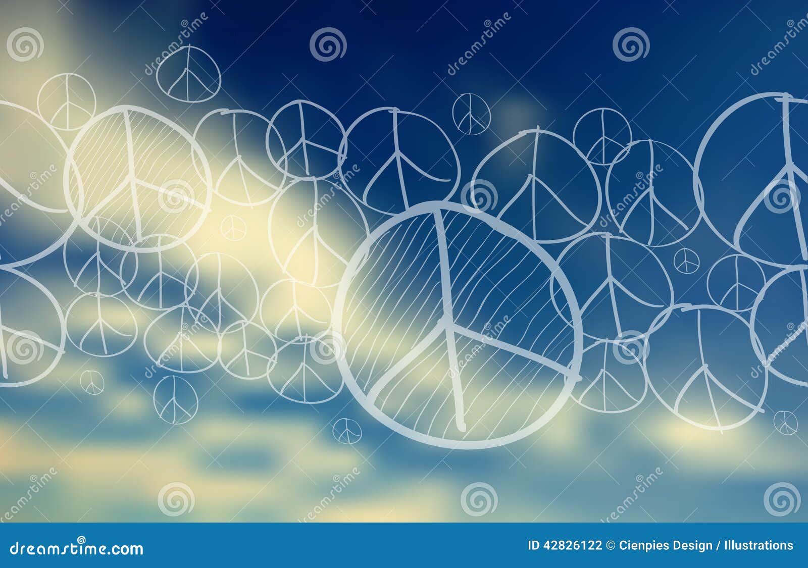 Peace Symbol Over Blue Sky Blurred Background Stock Vector ...