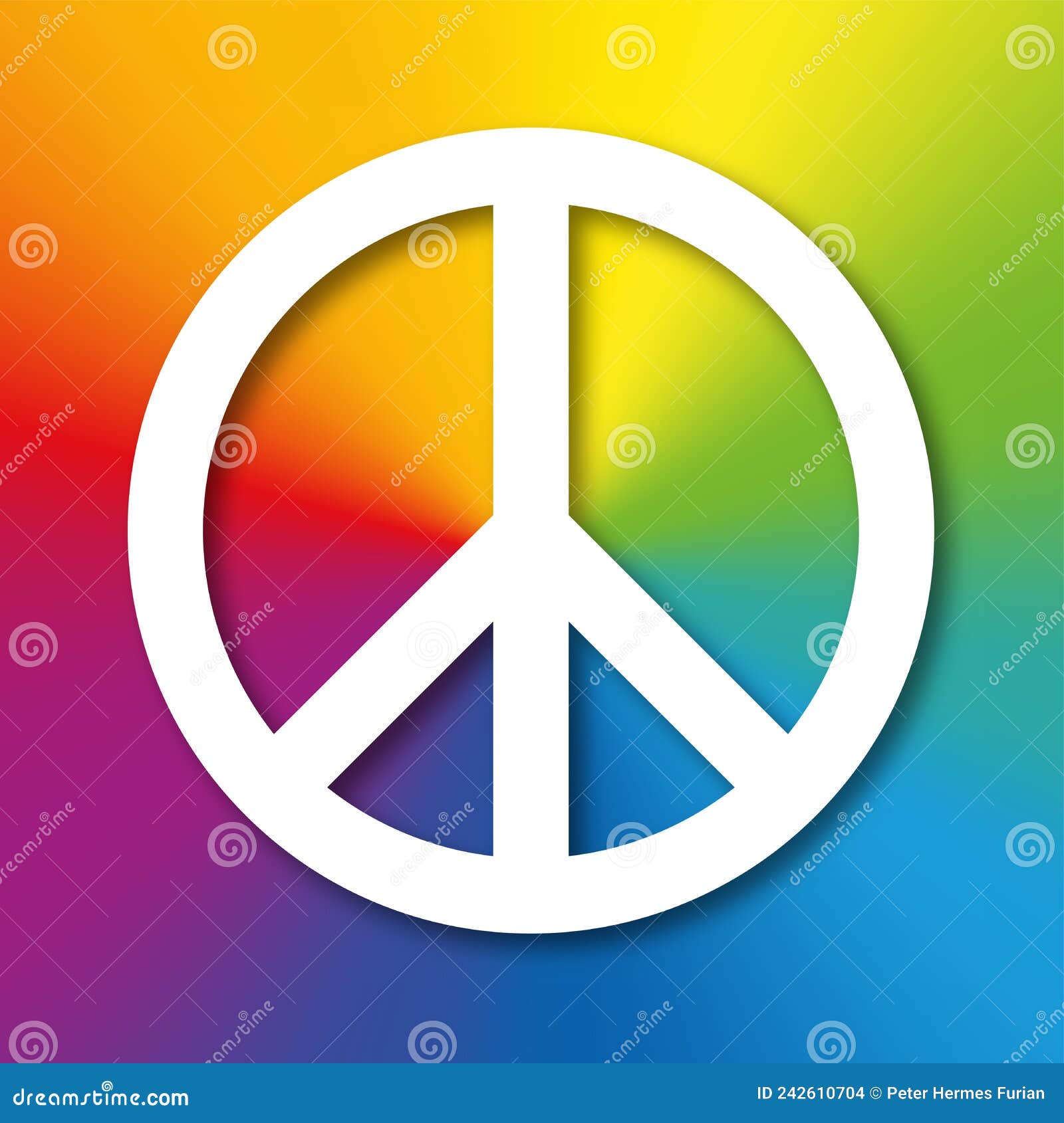 White Peace Symbol with Shadow, Peace Sign on Rainbow Background Stock ...