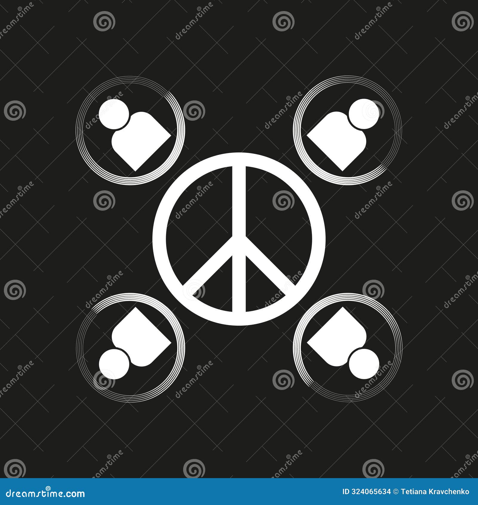 Peace Symbol Vector. Black and White. People Icons Around. Simple Unity ...