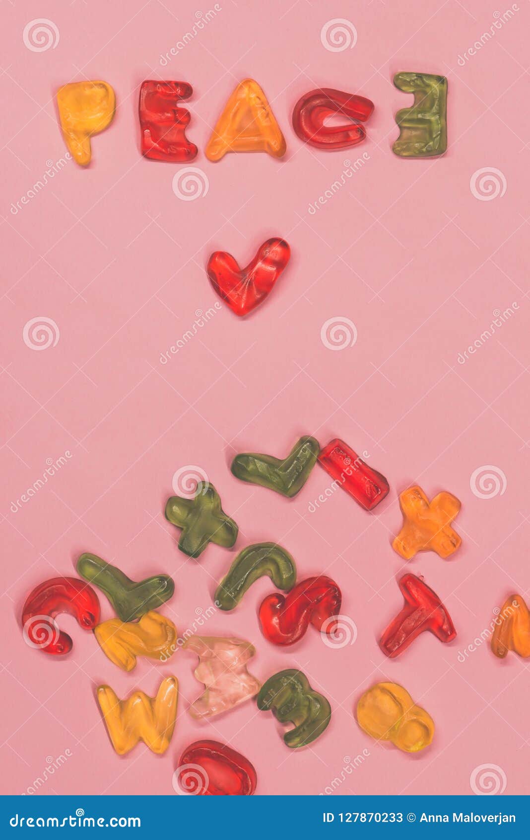 Peace text from candies stock image. Image of food, delicious - 127870233