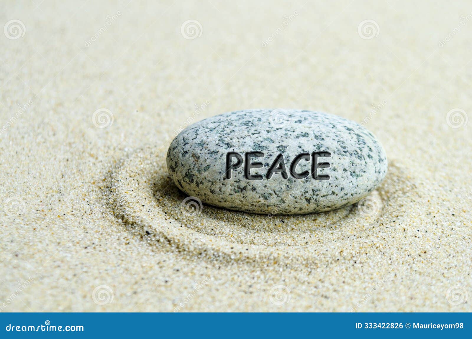 Peace Text Engraved on Stone with Sand Beach Background. Peace of Mind ...