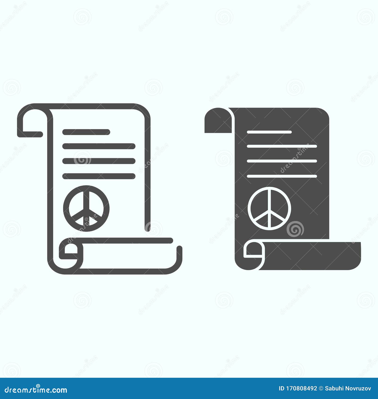 Peace Treaty Line and Solid Icon. Document with Peace Symbol Vector ...