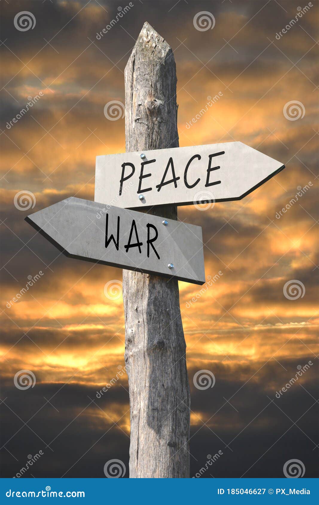 Peace or War Concept - Signpost with Two Arrows Stock Image - Image of ...