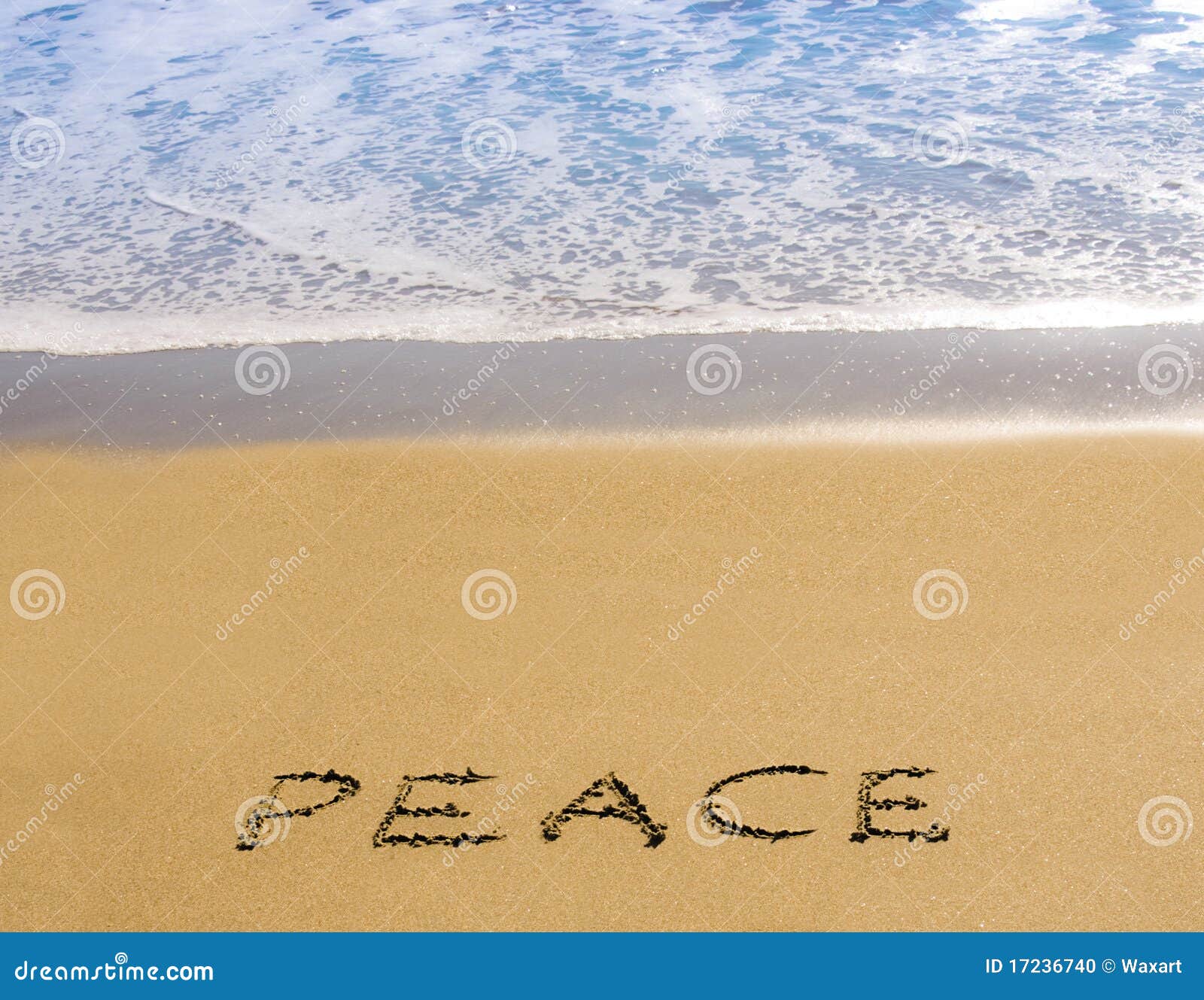 Peace Written in Golden Sand with Surf Stock Photo - Image of beach ...