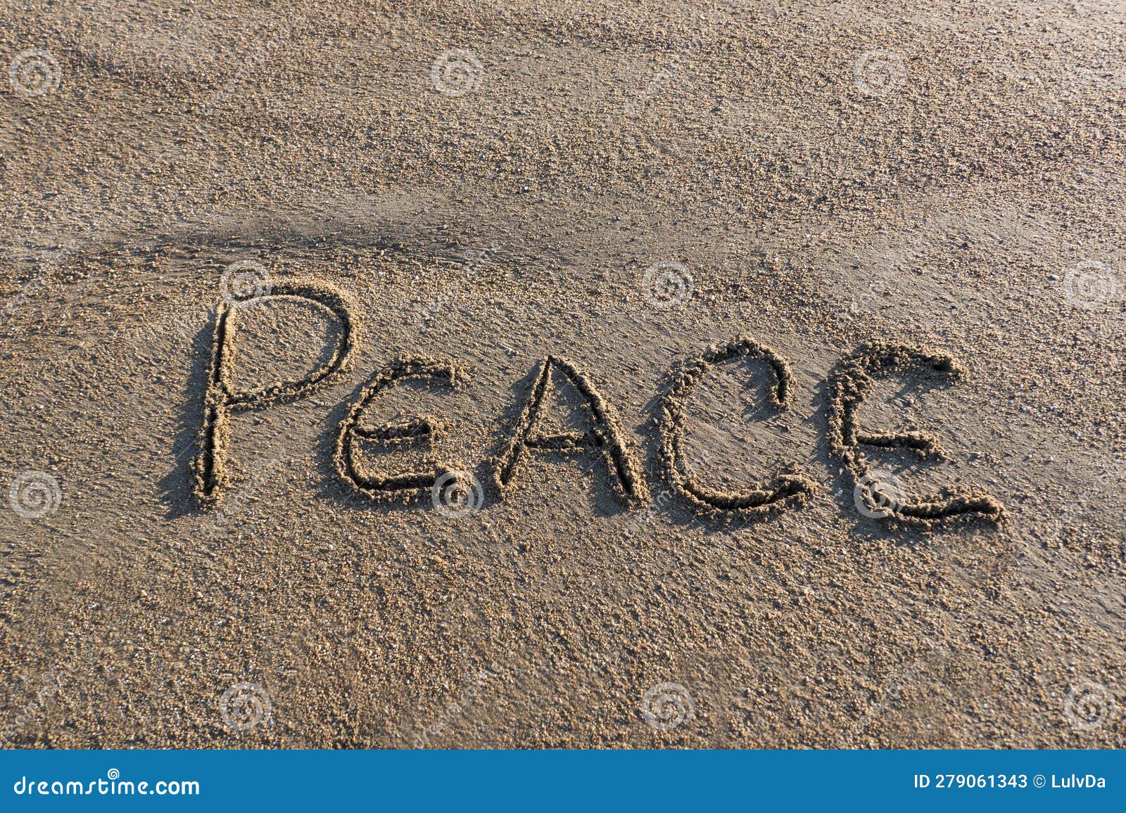 Peace written in the sand stock image. Image of writing - 279061343