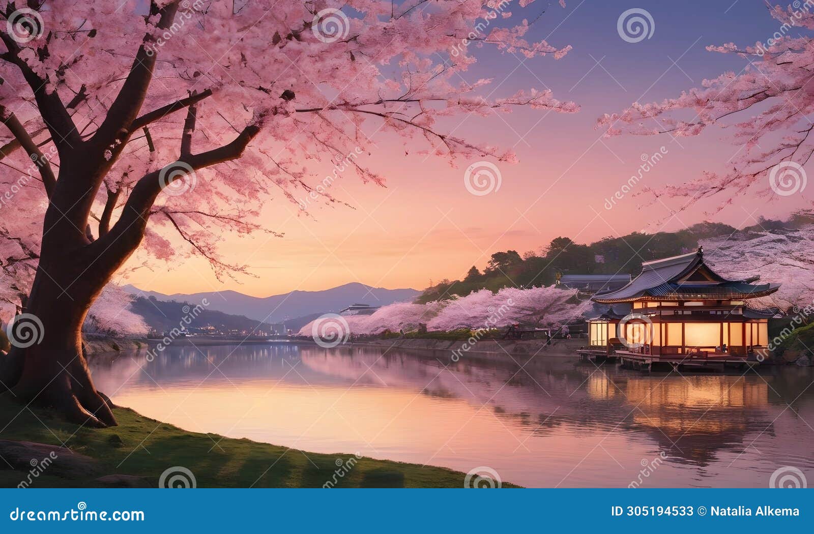 Peaceful Allure of Cherry Blossoms in Full Bloom. AI Illustration ...