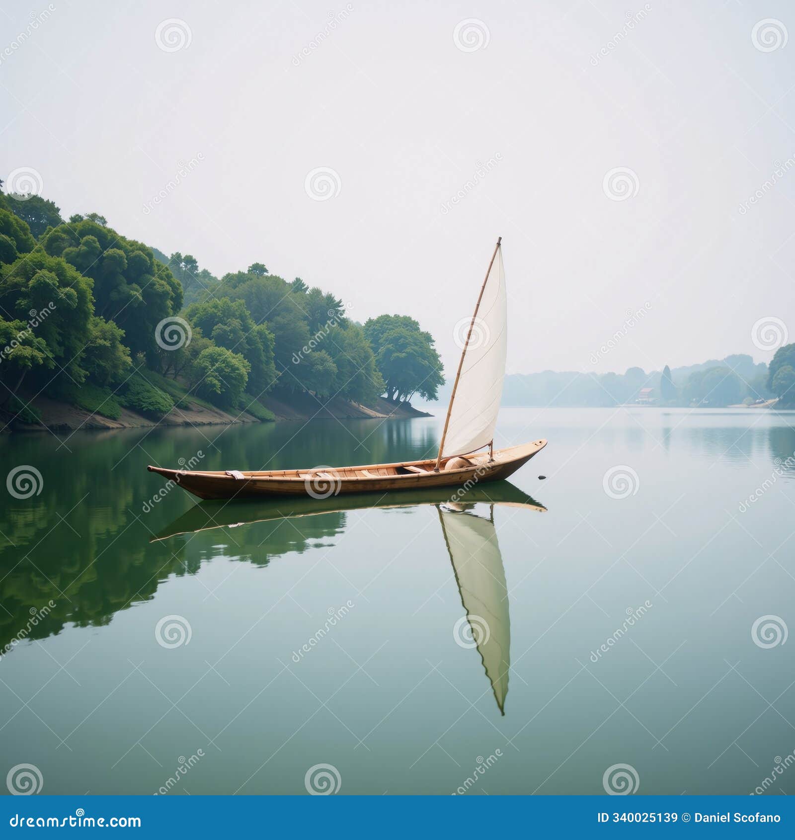 Peaceful Bamboo Raft Floating on Tranquil Lake Surface Stock ...