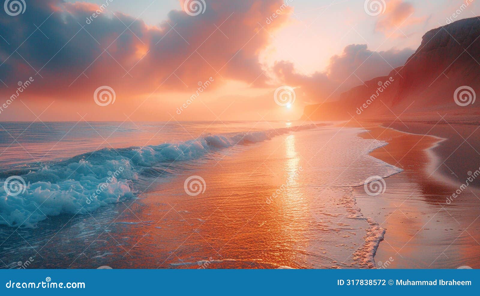 A Peaceful Beach at Dawn with a Misty Fog Rolling in Off the Ocean ...