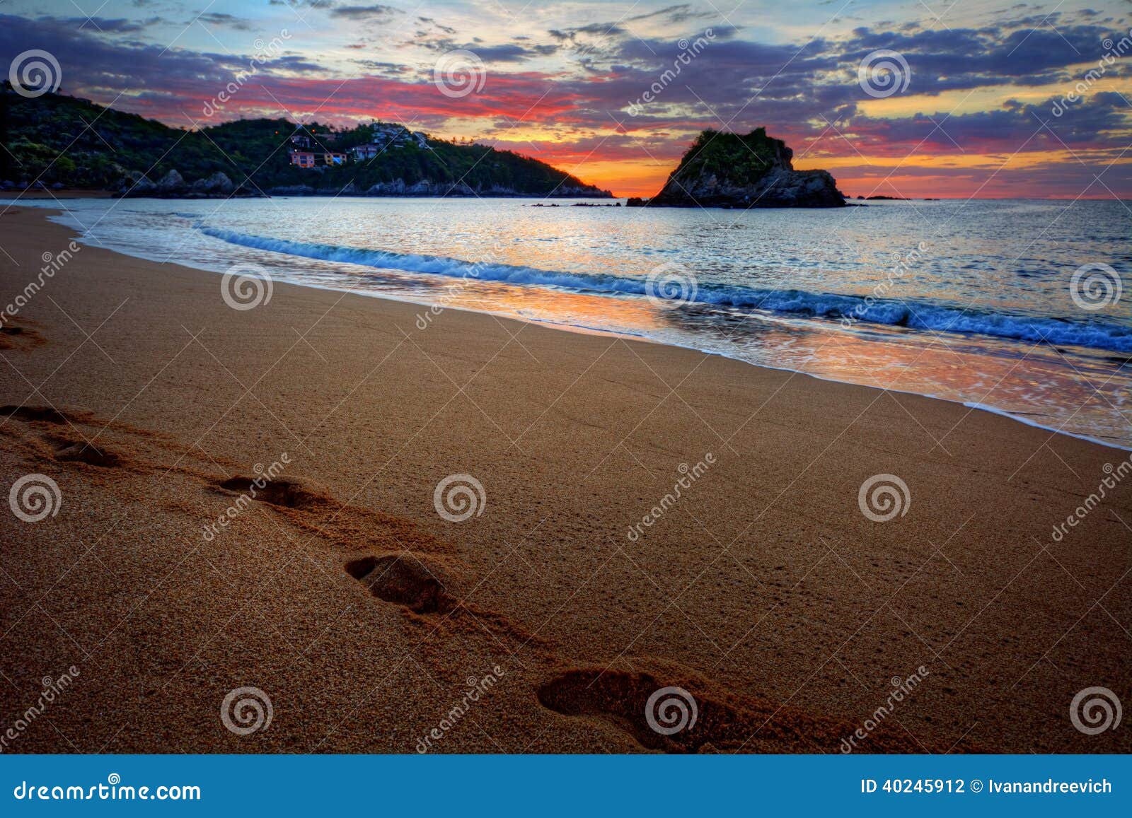 Peaceful Beach Destination Sunrise with Steps on the Sand Stock Photo ...