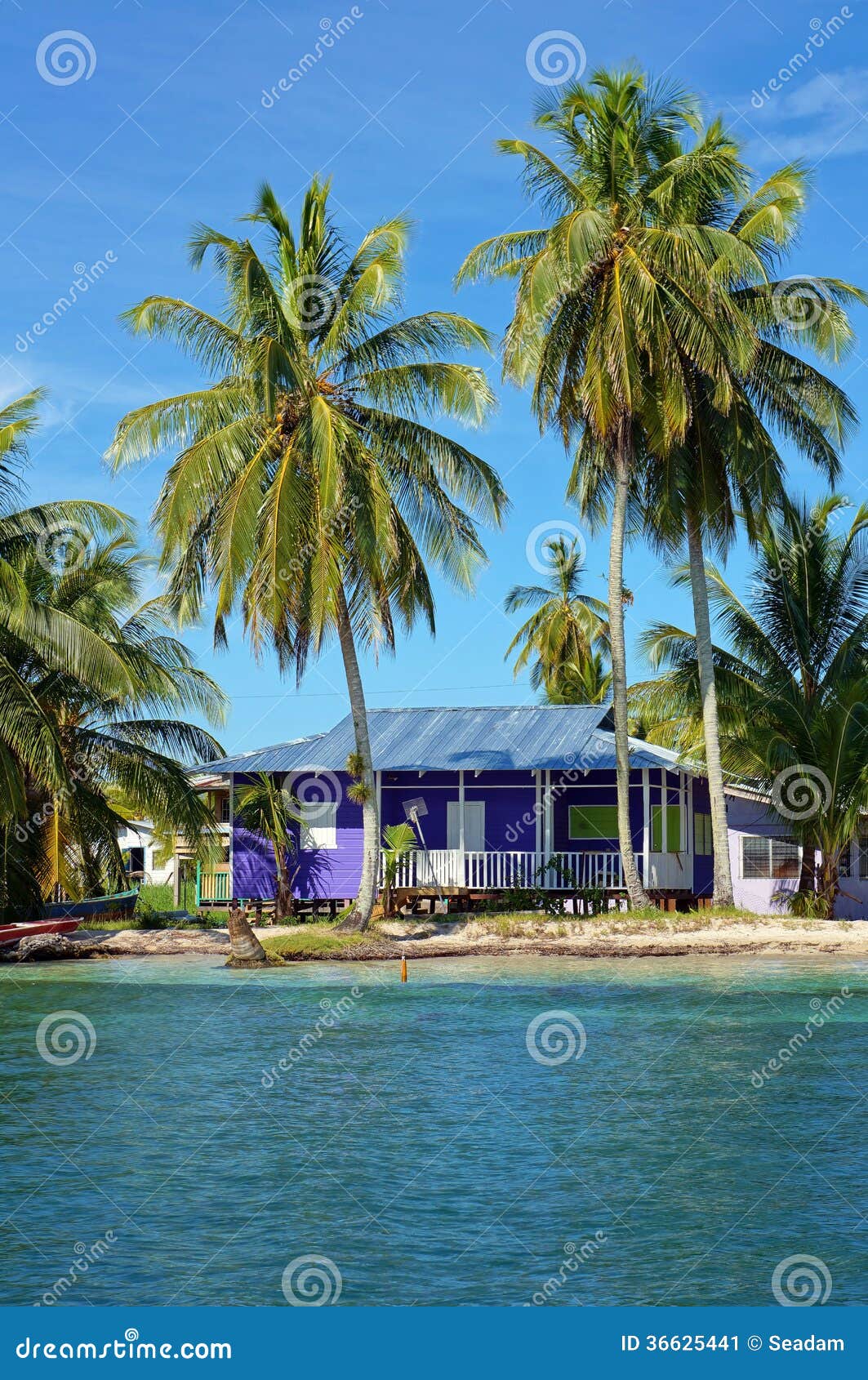 Peaceful Beach House Under Coconut Tree Stock Image - Image of bungalow ...