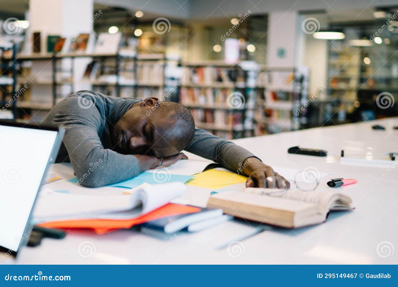 Tired Ethnic Student Falling Asleep in Library Stock Image - Image of ...