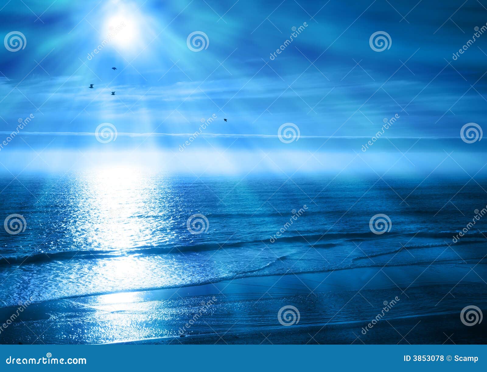 Peaceful Blue Ocean Sunset stock photo. Image of reflection - 3853078