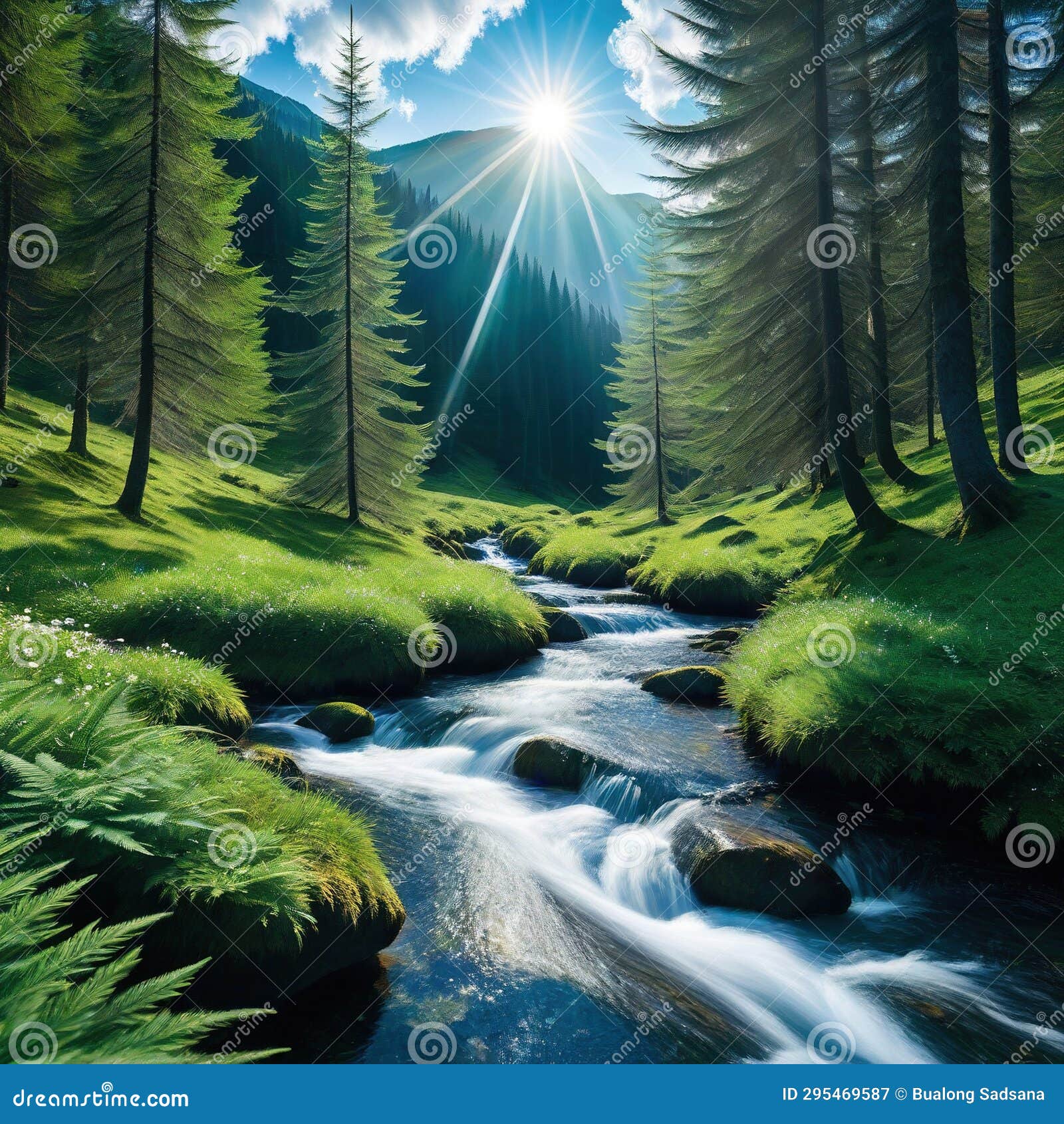 Peaceful Brook from Spring Winds Its Way through Dense Spruce Forest ...