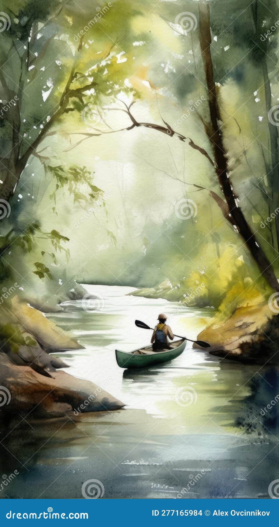 Peaceful Canoeing Down a River. Ideal for Posters and Web Stock ...