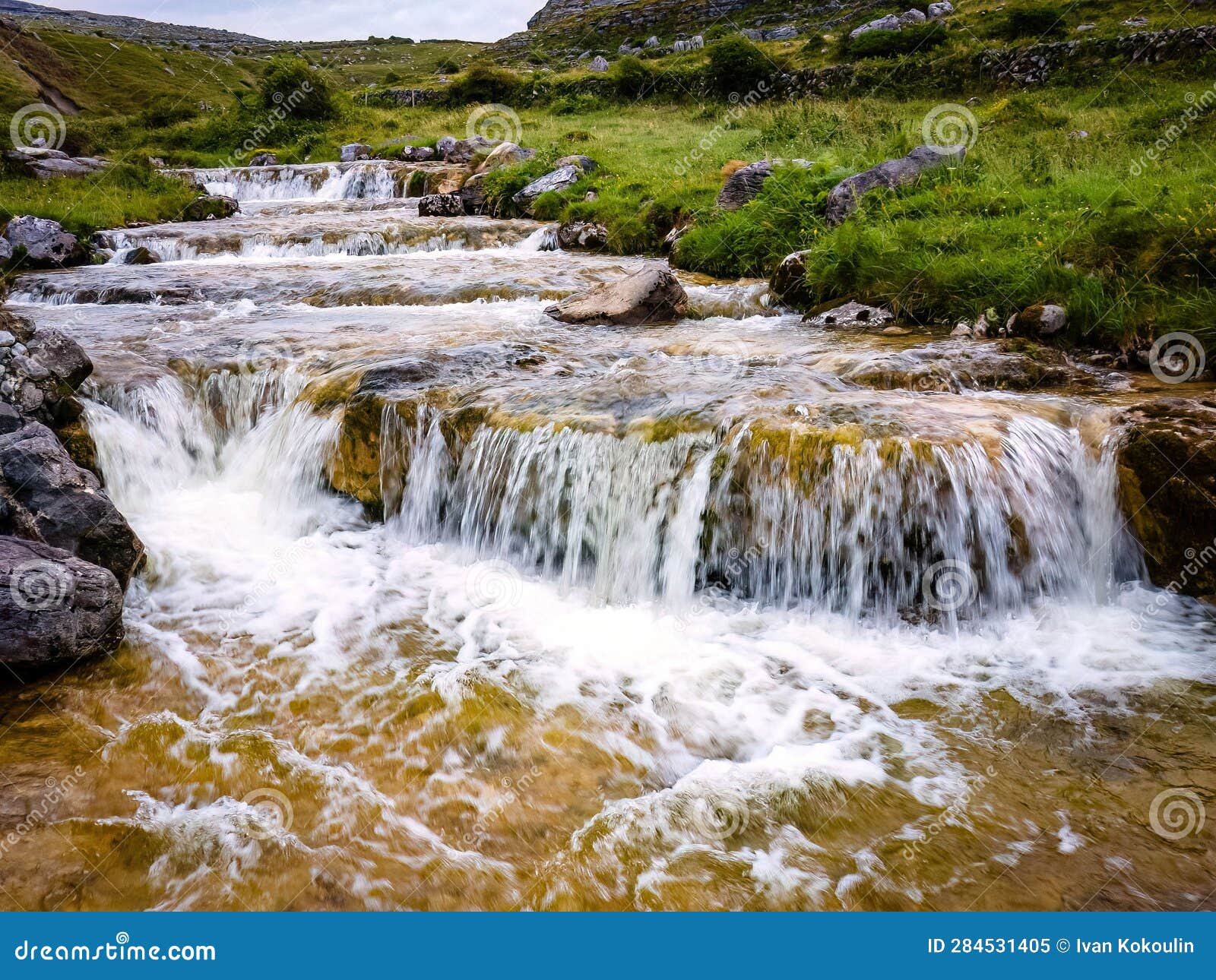 Peaceful Cascade River Flow Irish Landscape in Summer Stock Image ...