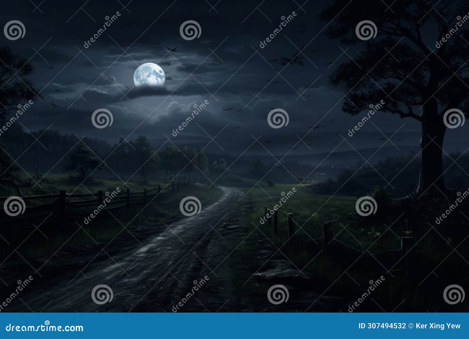 A Peaceful Countryside Road on a Quiet Dark Night Stock Illustration ...
