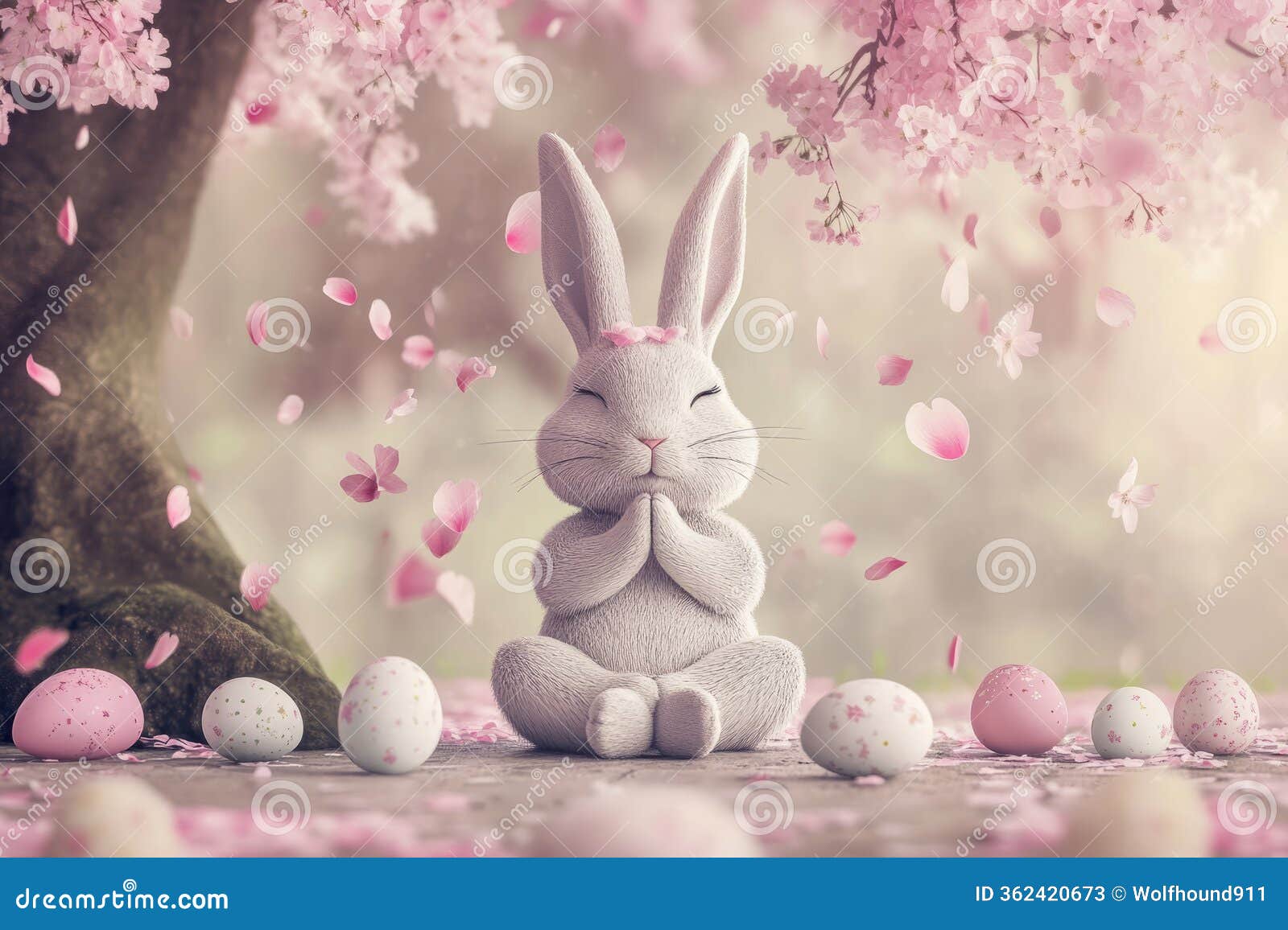 A Peaceful Easter Bunny Meditating Under a Cherry Blossom Tree ...