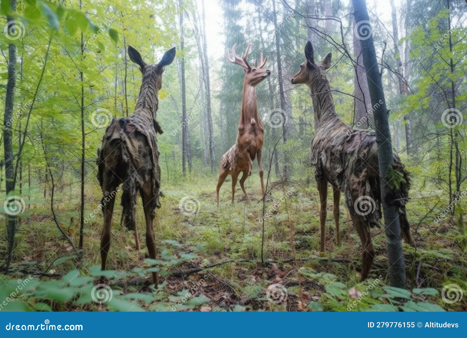 Peaceful Encounter between Alien and Deer in Forest Stock Illustration ...