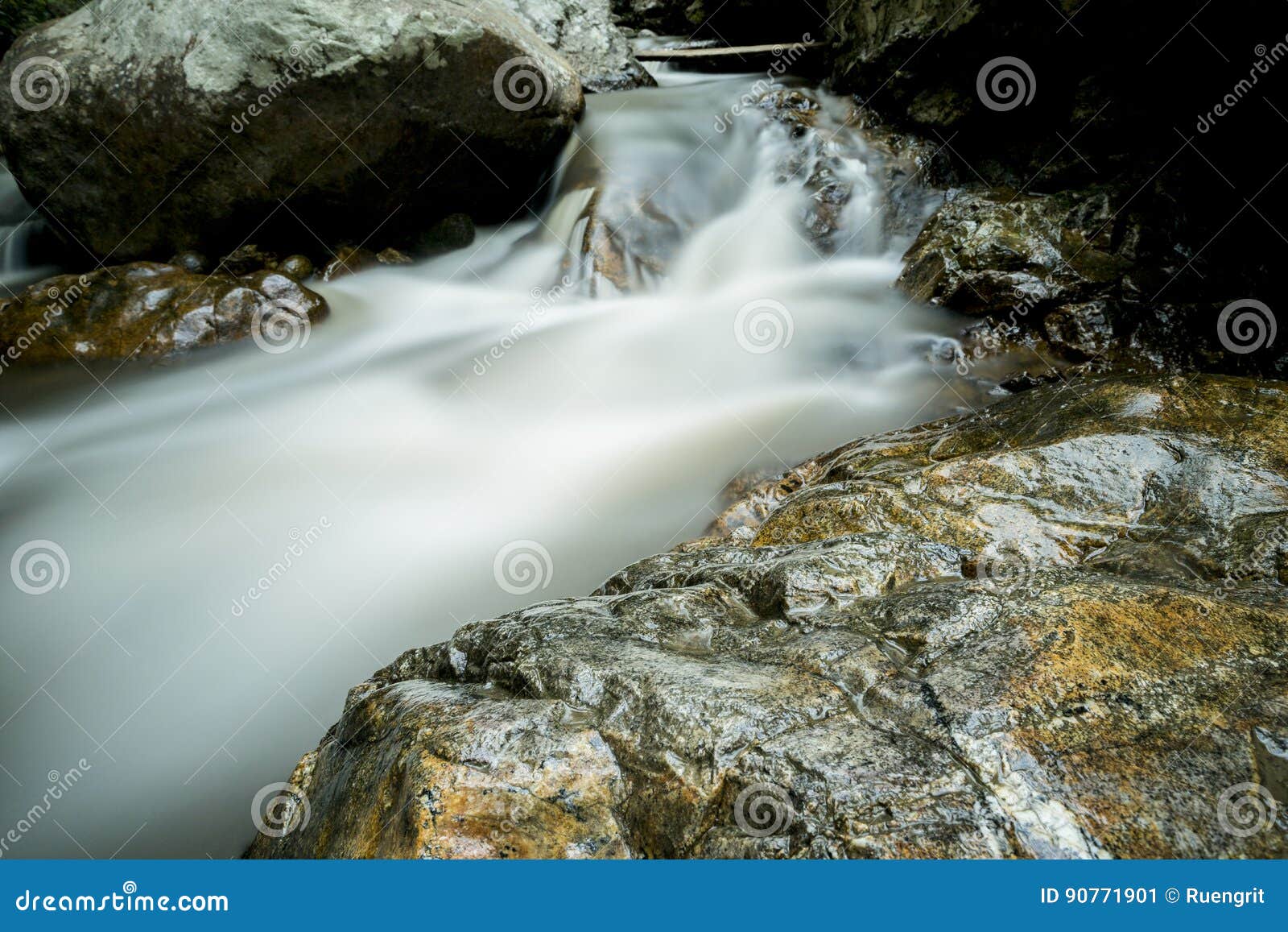 Peaceful Flowing Waterfall stock image. Image of rain - 90771901