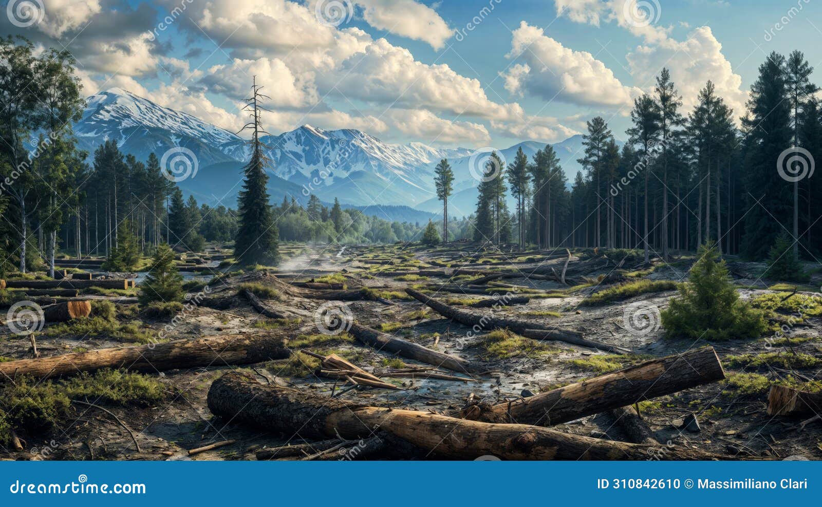 Peaceful Forest Clearing with Mountain Backdrop Stock Illustration ...