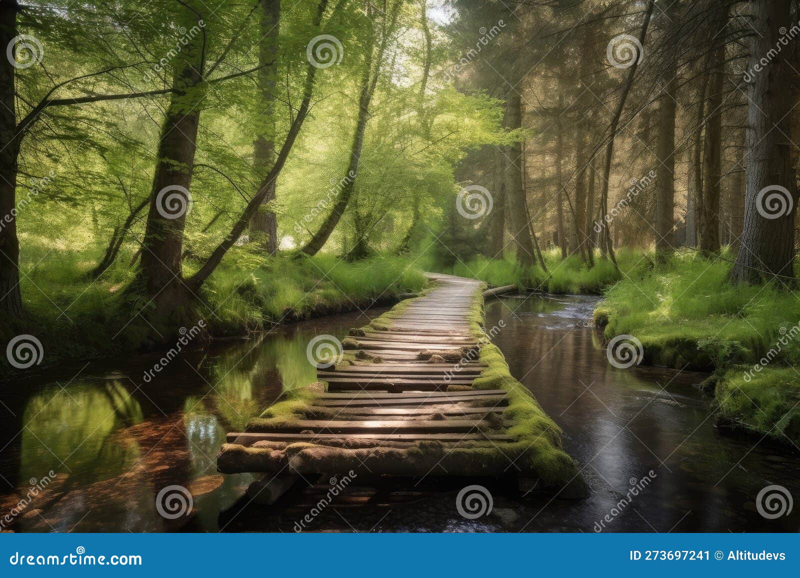 Peaceful Forest with Duckboards Path and Stream Stock Image - Image of ...