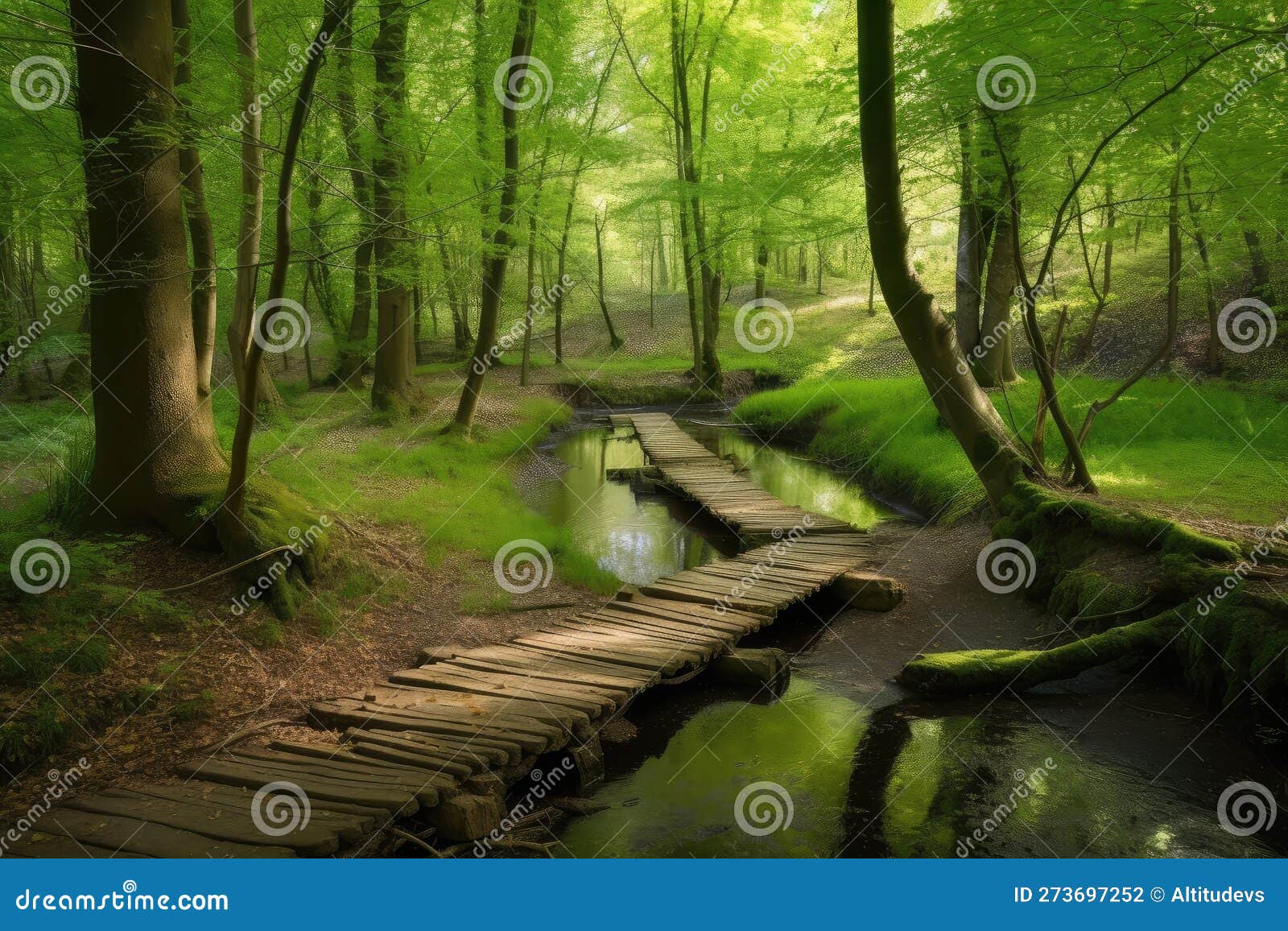 Peaceful Forest with Duckboards Path and Stream Stock Photo - Image of ...