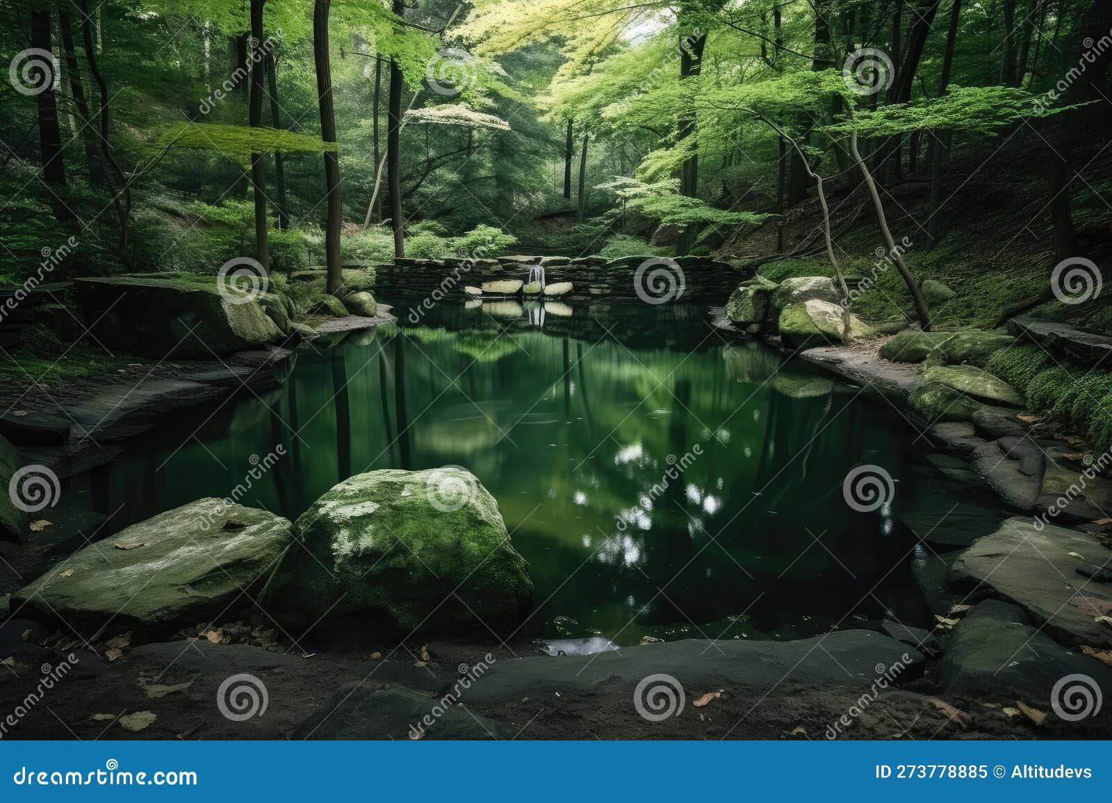 Peaceful Forest Oasis, with Gentle Waterfall and Reflection Pool Stock ...