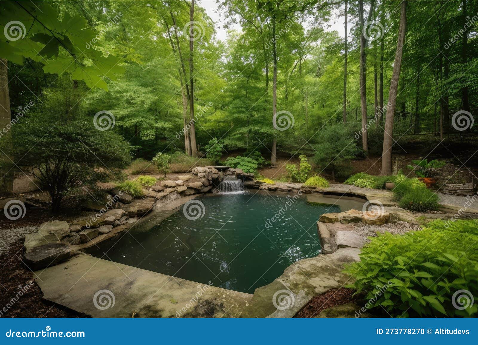 Peaceful Forest Oasis with Hidden Pool and Waterfall Stock Illustration ...