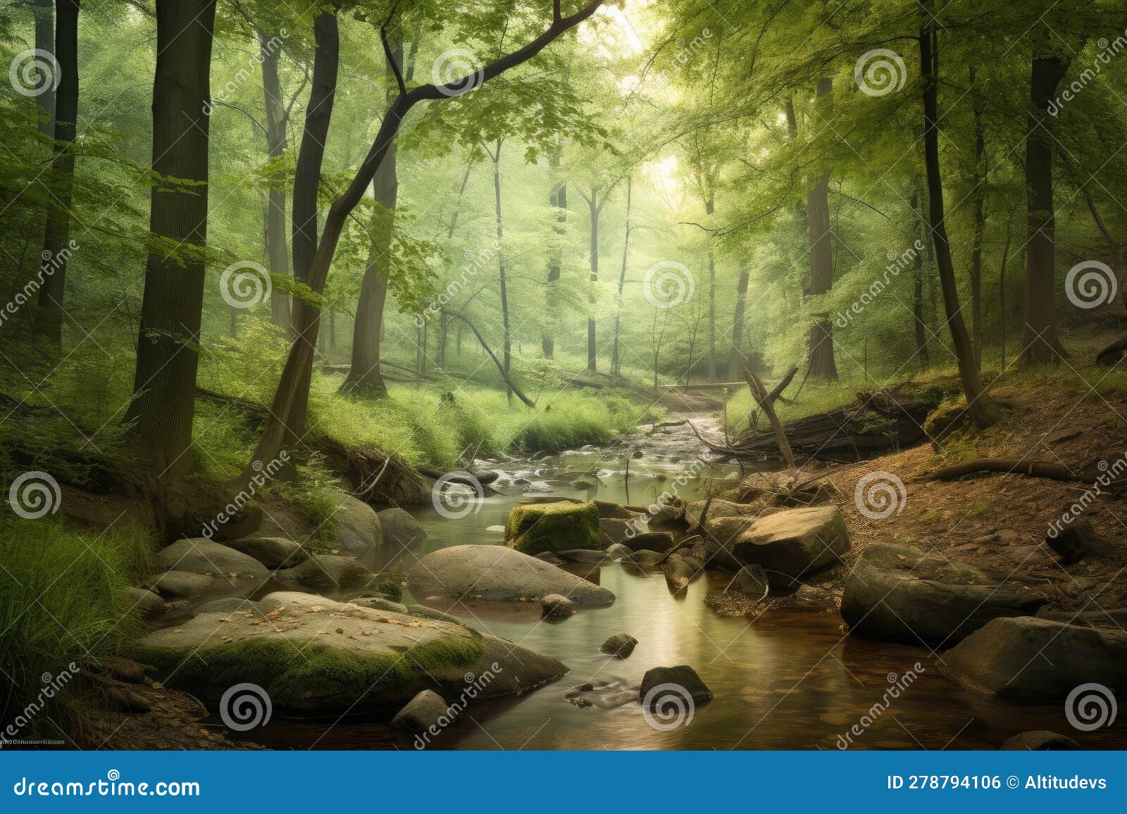 Peaceful Forest Scene with Babbling Brook and Birds Singing in the ...