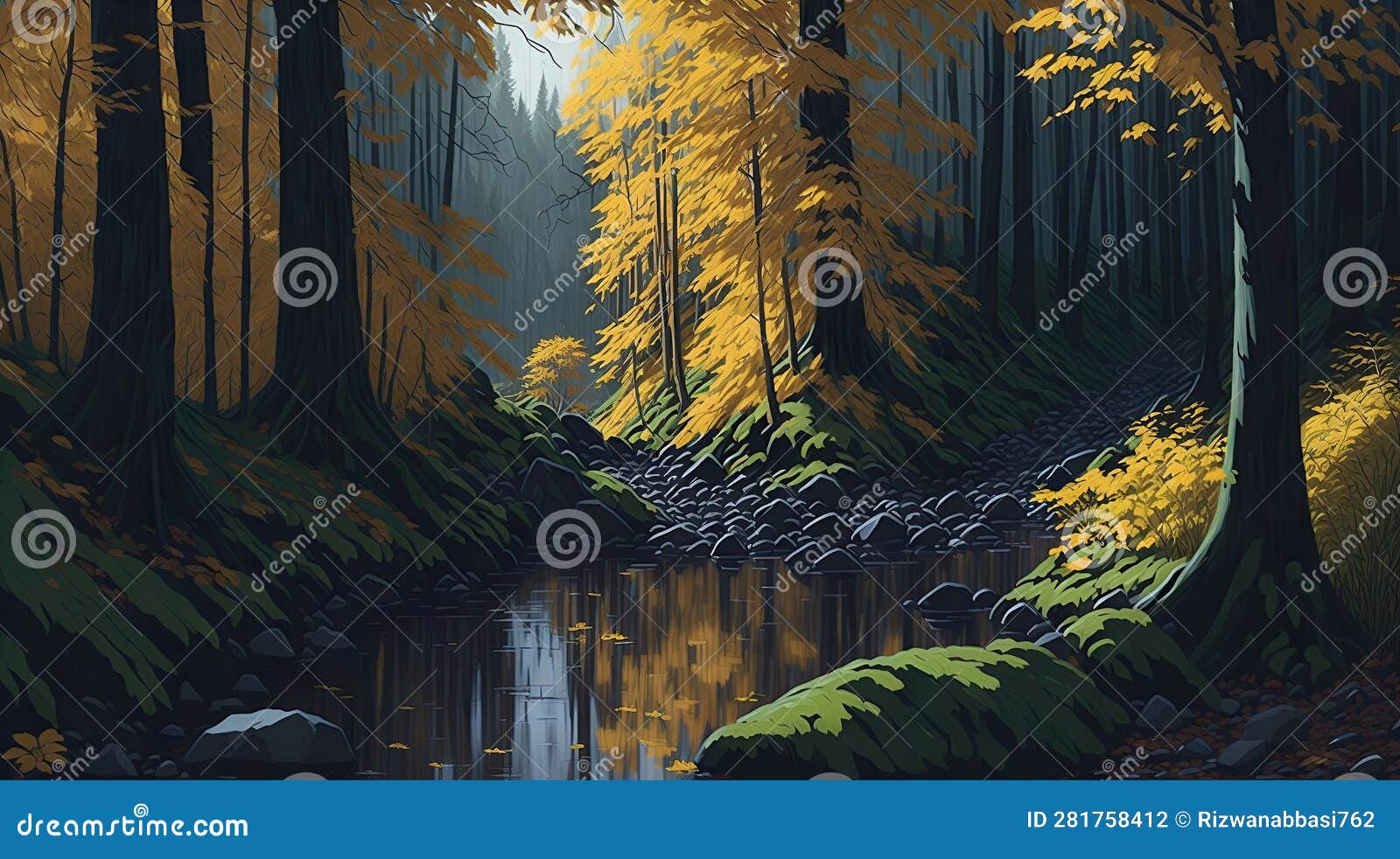A Peaceful Forest Surrounded by Tall Trees Stock Illustration ...