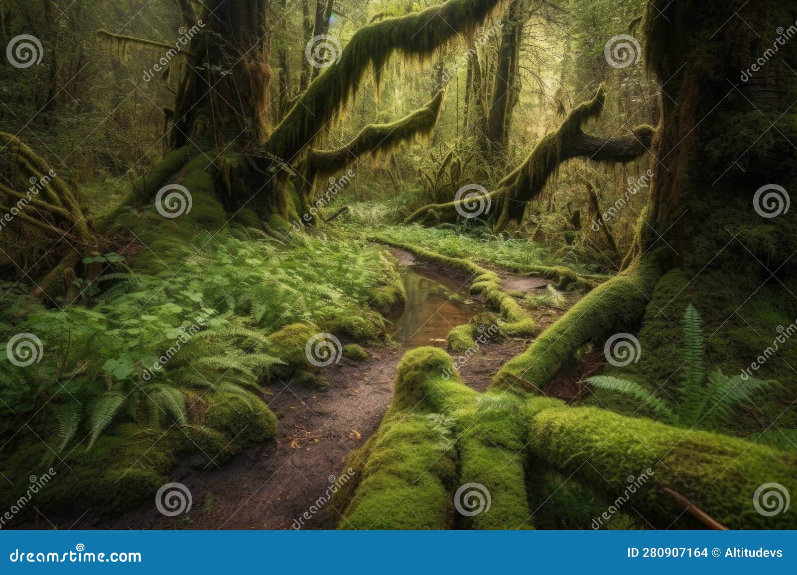 Peaceful Forest with Winding Paths and Trickling Streams Stock ...