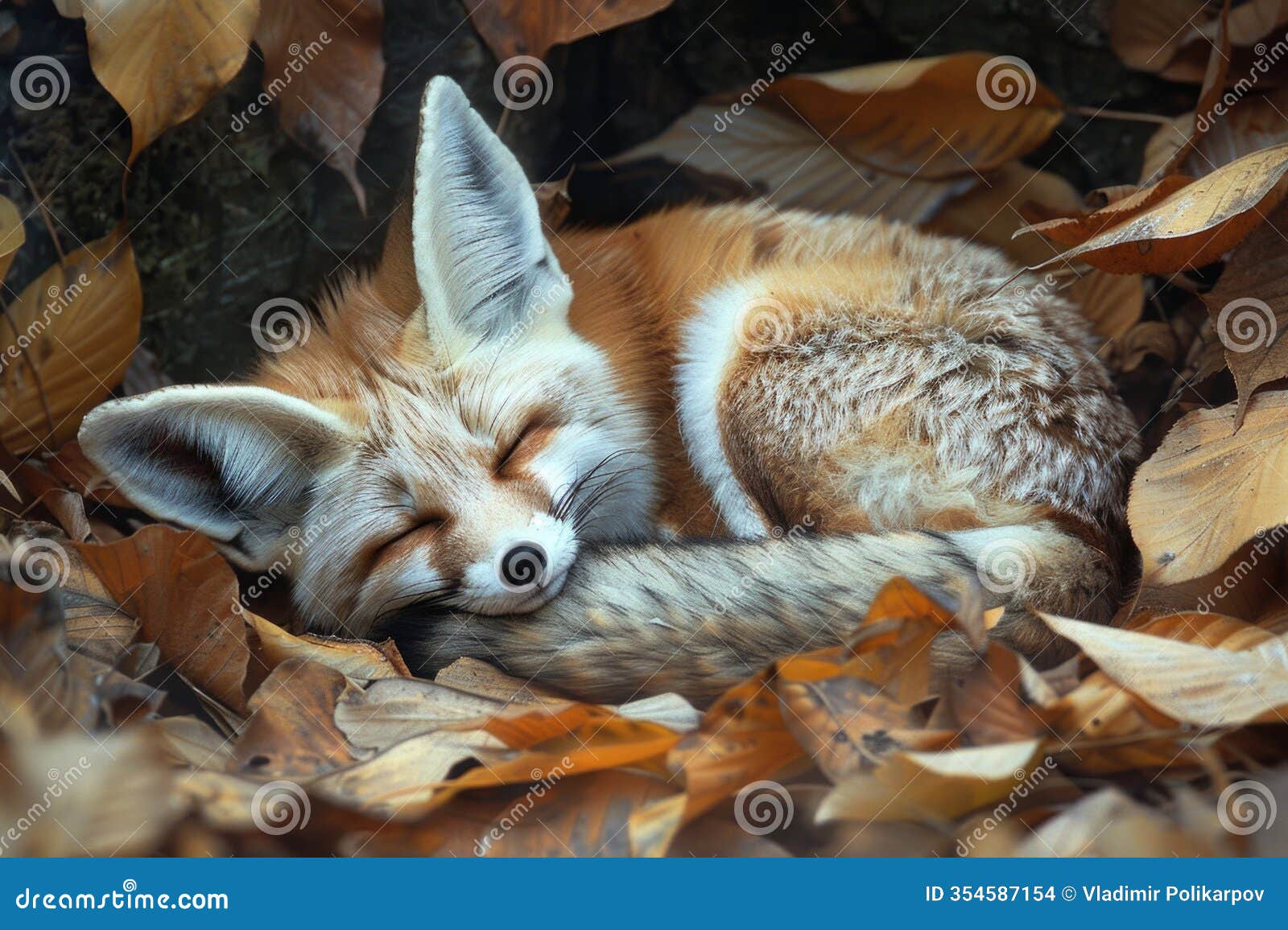 A Peaceful Fox Sleeping in a Pile of Leaves, Perfect for Nature Themes ...