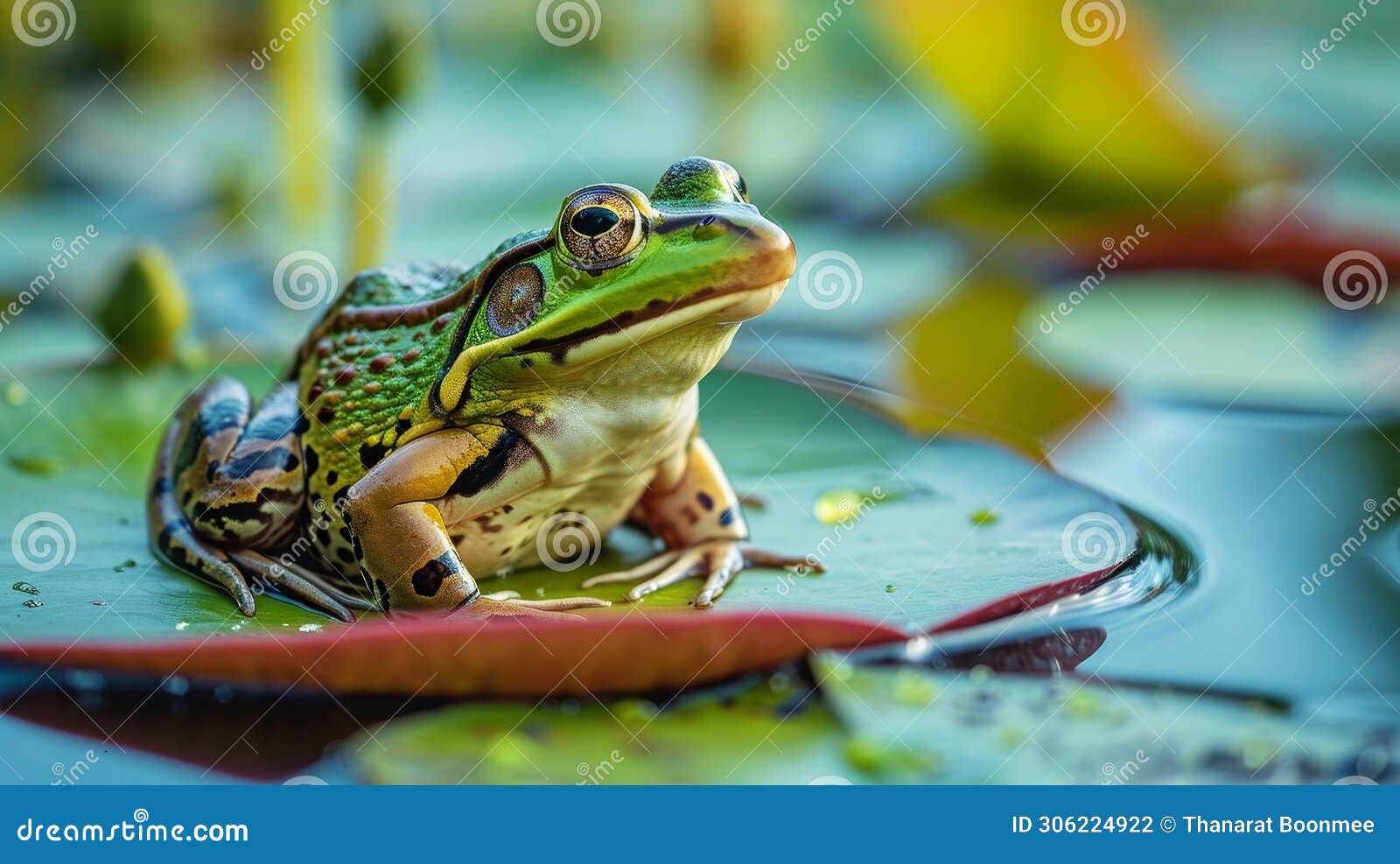 Peaceful Frog Perches on a Lily Pad, Basking in the Tranquility of Its ...