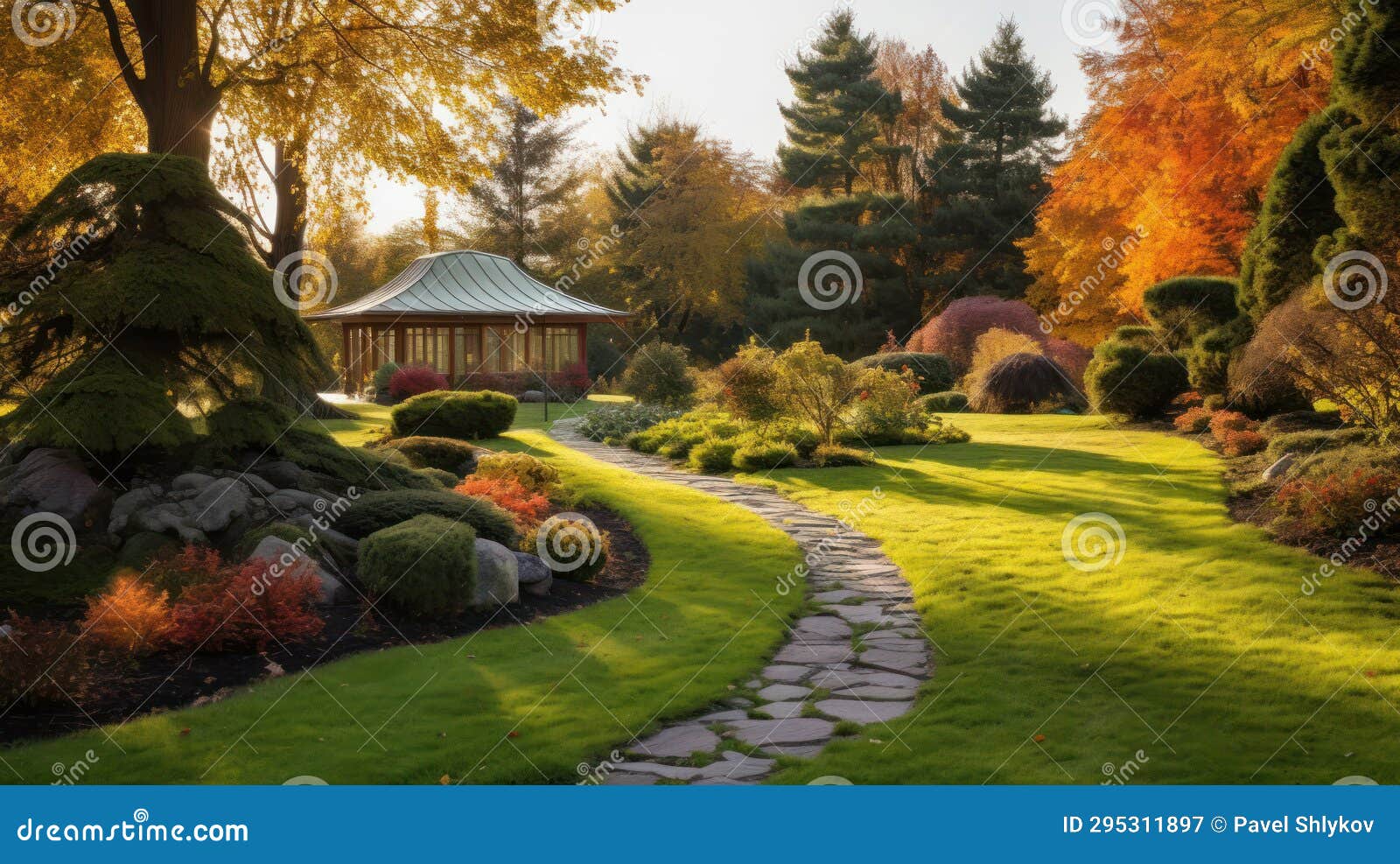 Peaceful Garden, an Example of Landscape Design with Lawn and Bushes of ...