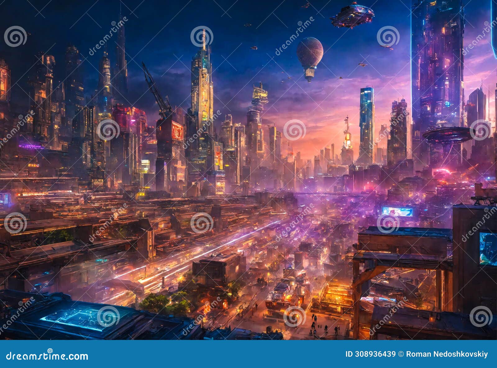 Peaceful High-tech Futuristic Evening City Controlled by Artificial ...