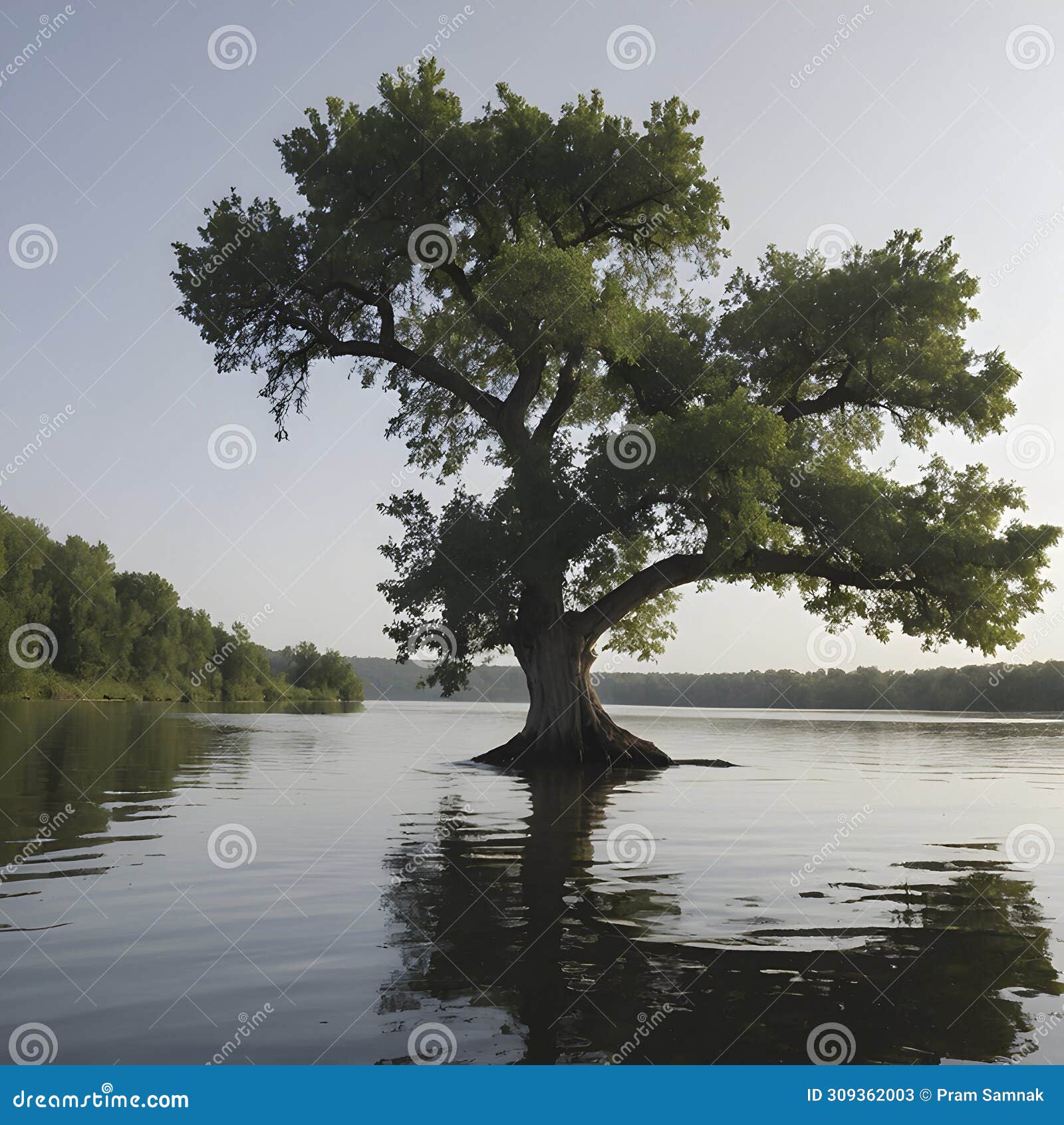 Peaceful Image of Trees Along the River. AI-Generated. Stock ...