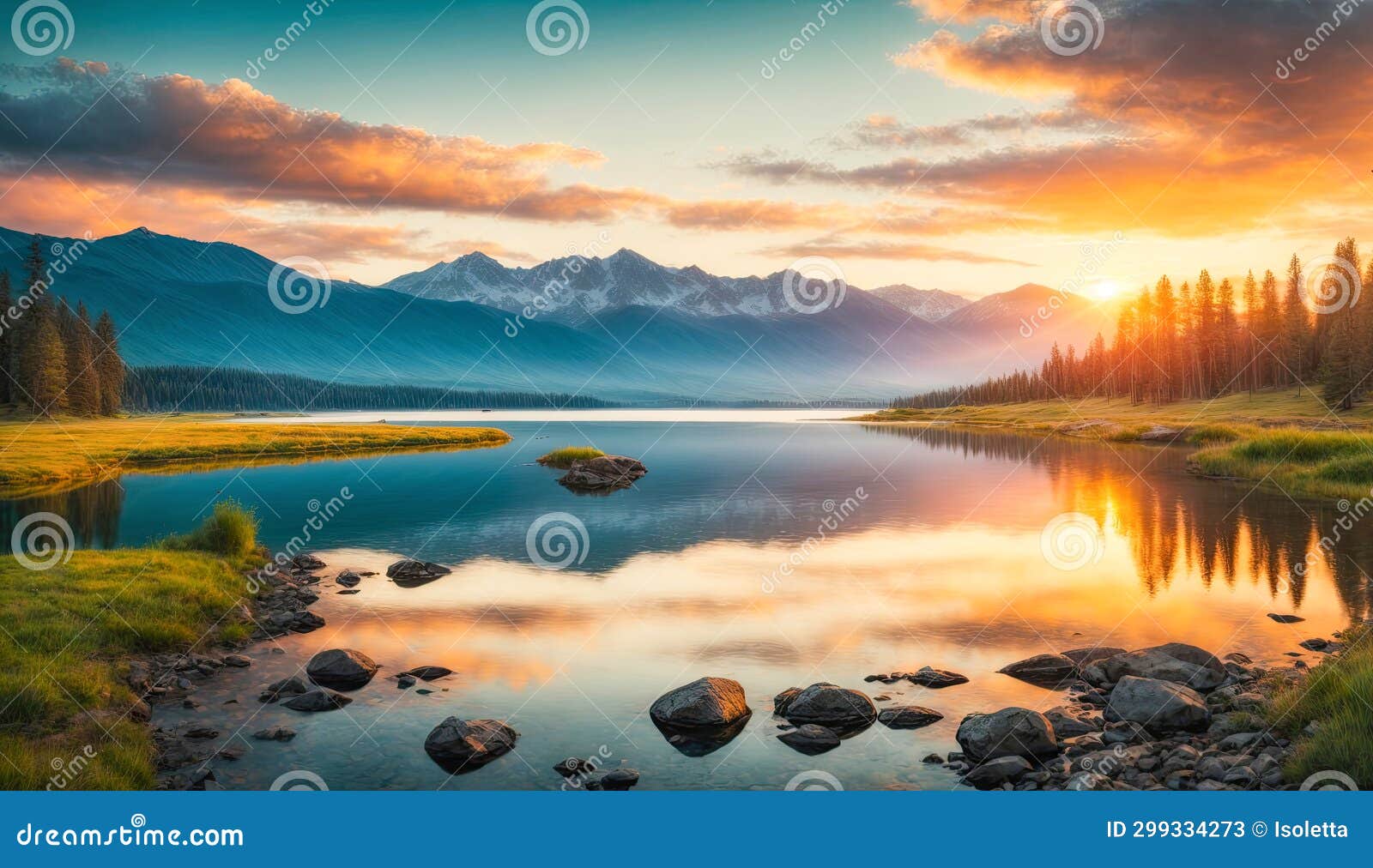 Peaceful Landscape in Sunset Light. Nature Scenery Stock Image - Image ...