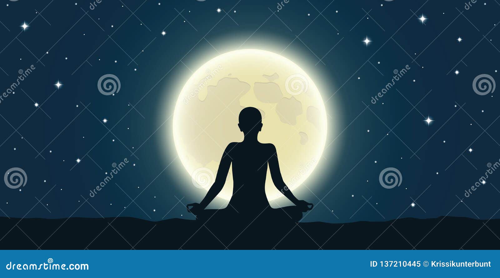 Peaceful Meditation at Full Moon and Starry Sky Stock Vector ...