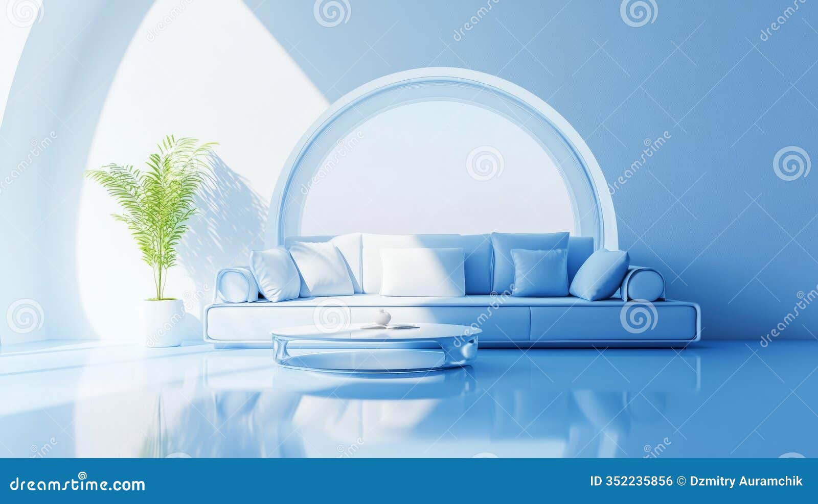 Peaceful Minimalist Decor with Circular Design Elements and Light Blue ...