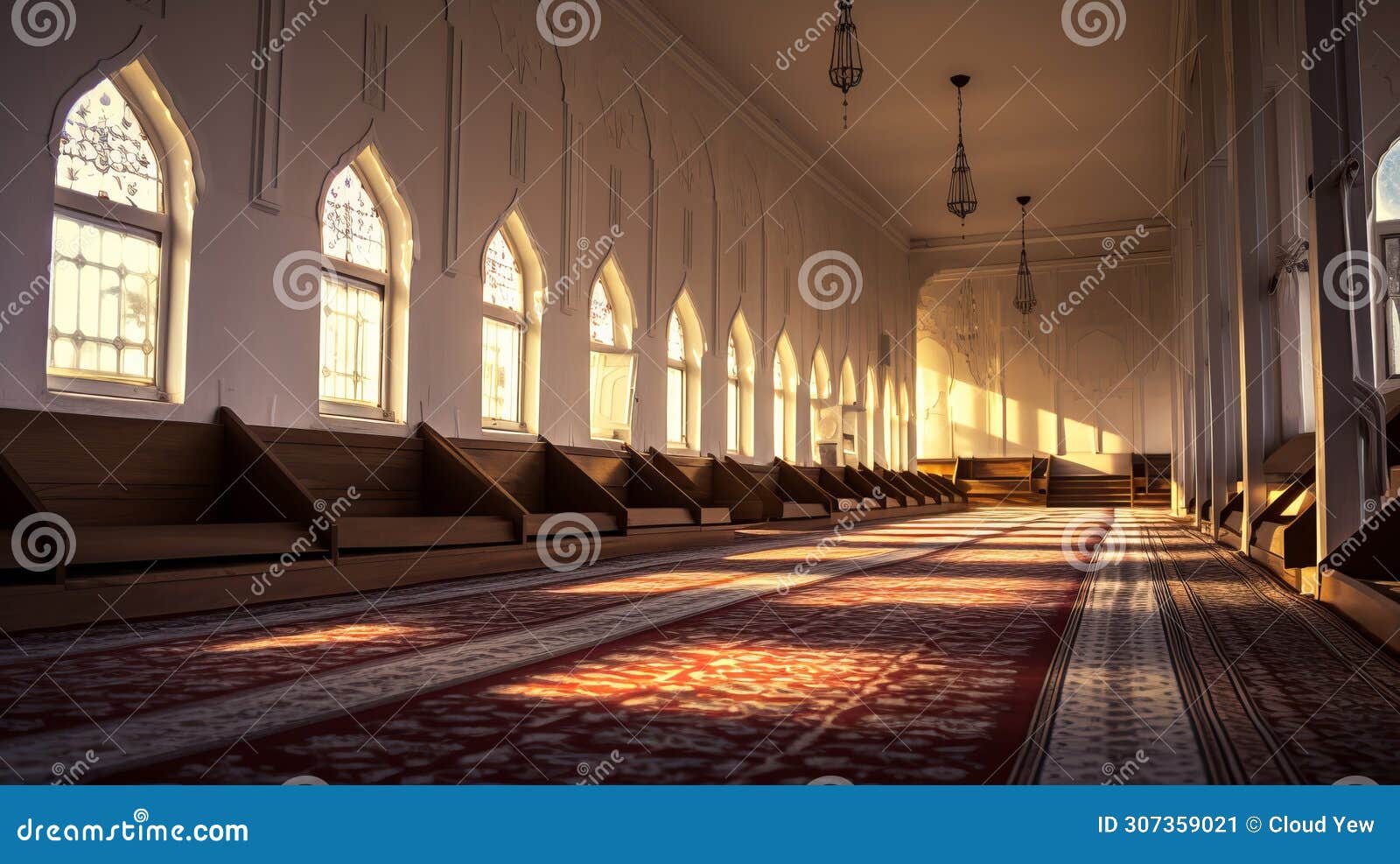 A Peaceful Mosque Interior with Rows of Prayer Mats Stock Illustration ...