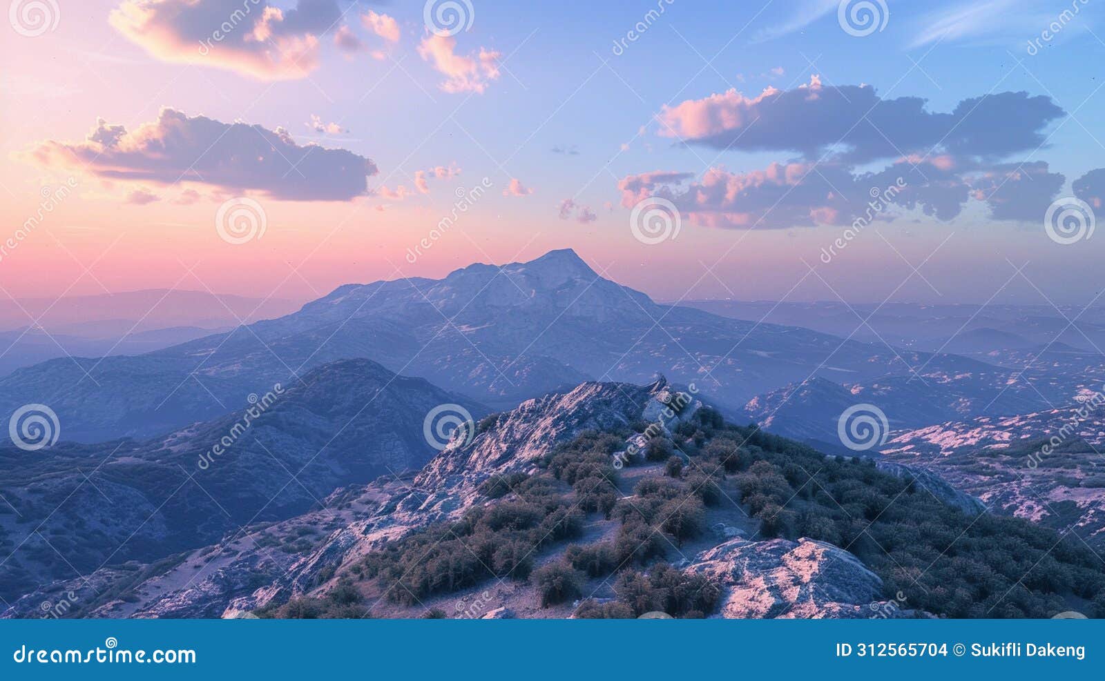 A Peaceful Mountaintop At Dawn, The World Below Waking Up In A Calm ...