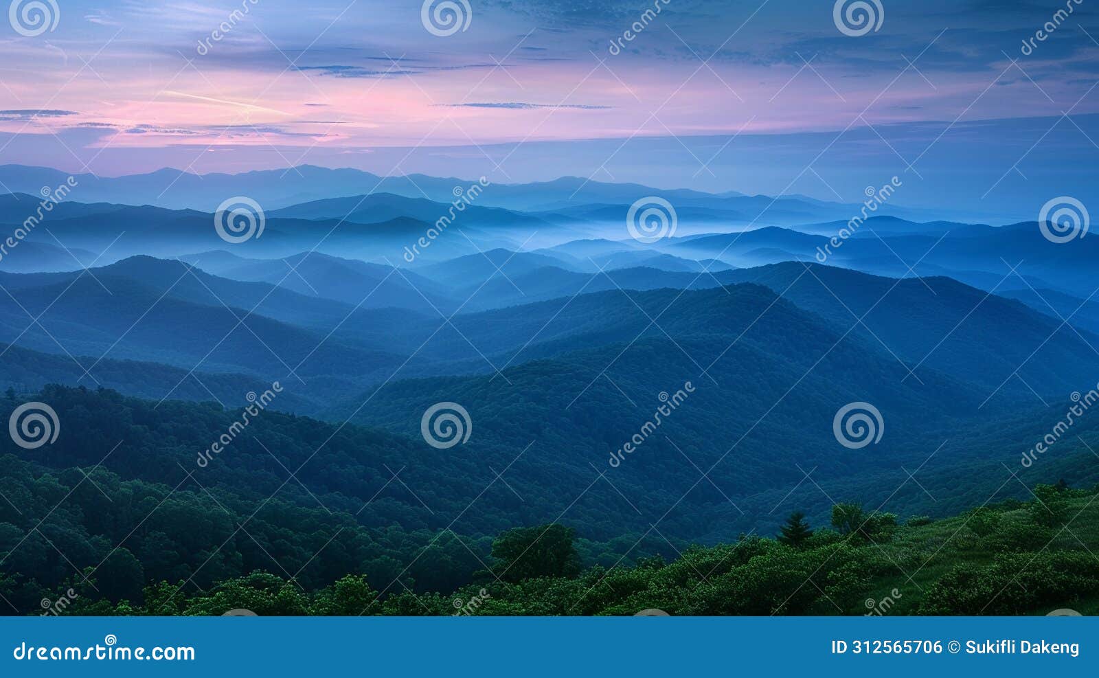 A Peaceful Mountaintop At Dawn, The World Below Waking Up In A Calm ...