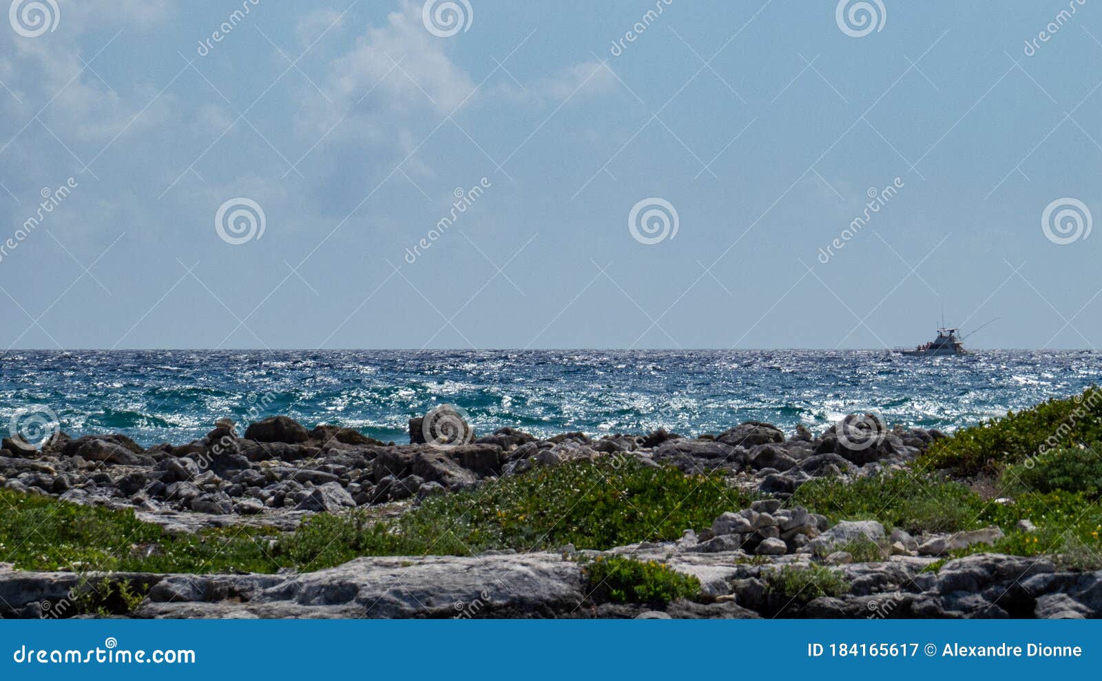 Peaceful Ocean View with a Distant Boat Stock Image - Image of riviera ...