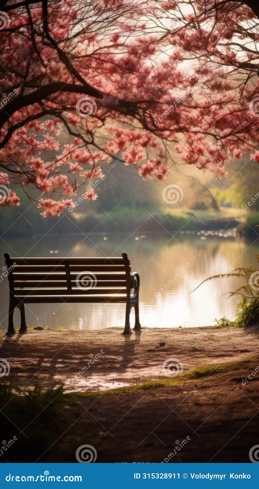 A Peaceful Park Bench by the Water Stock Image - Image of calm ...