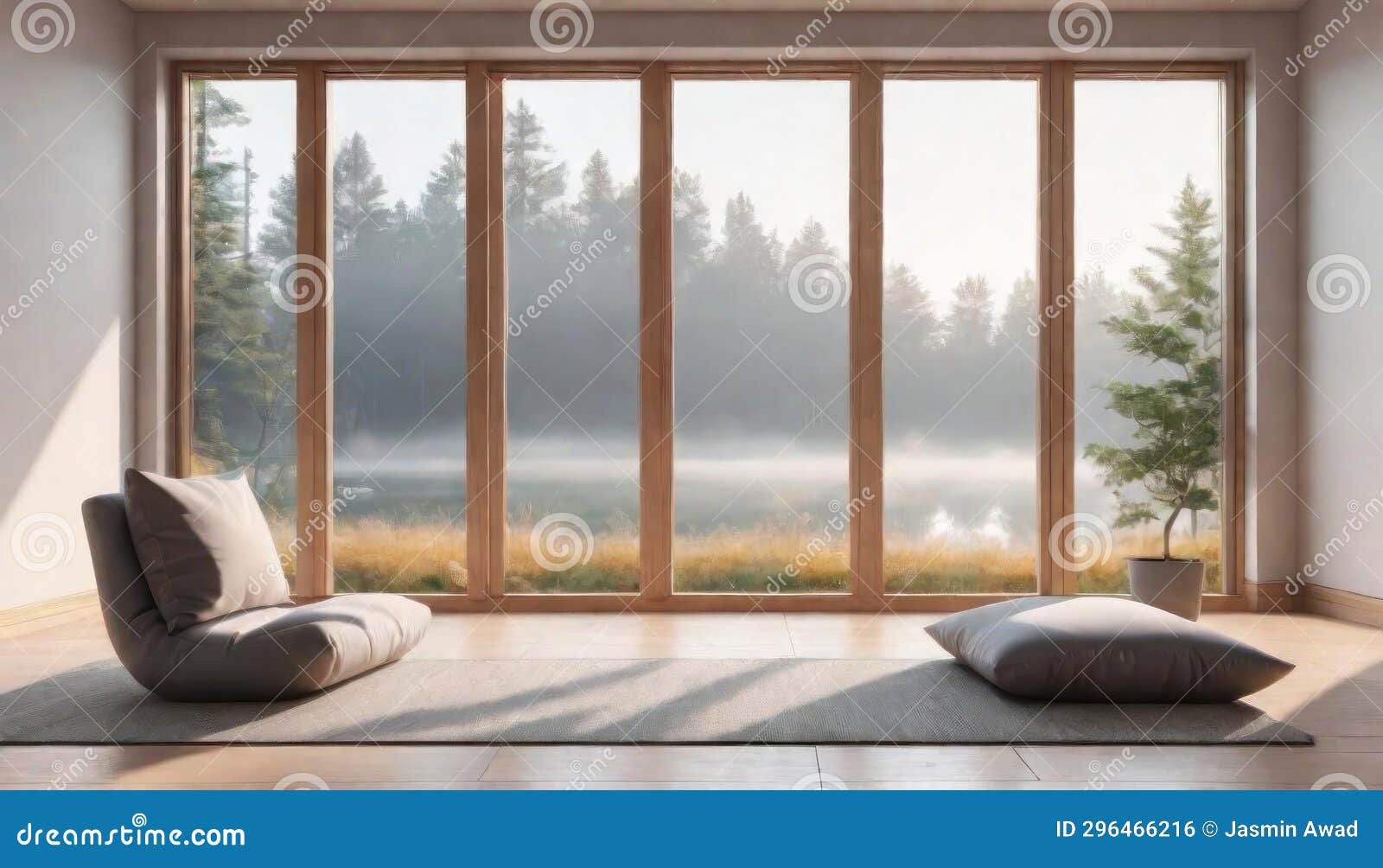 Peaceful Room with Large Window with Nature View and Copy Space Stock ...