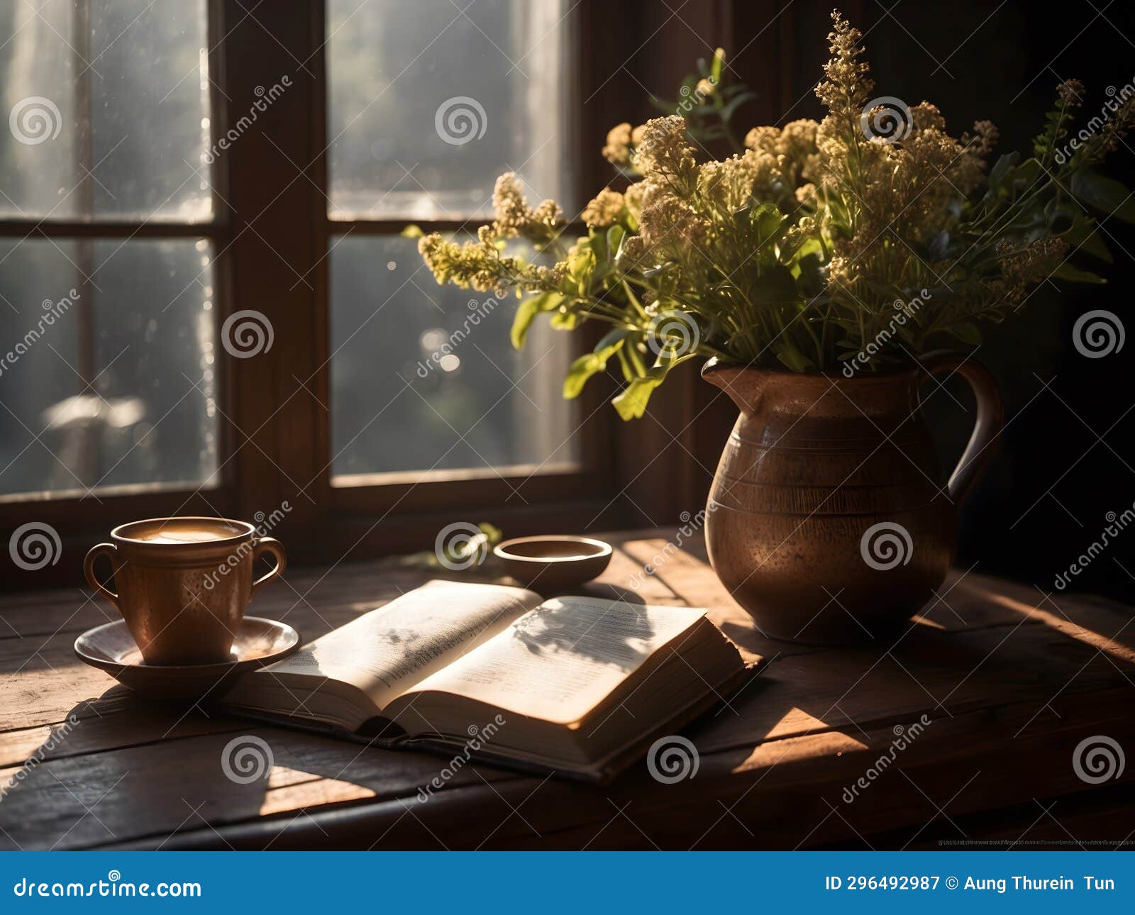 A Peaceful Scene of a Cup of Coffee Stock Image - Image of bean, book ...