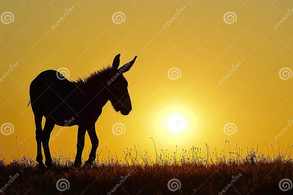A Peaceful Scene of a Donkey in a Field at Sunset, Suitable for Various ...
