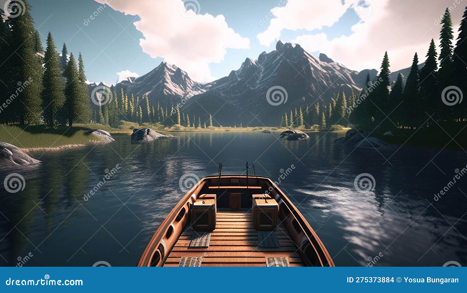 Peaceful Scene of a Raft, Digital Art Illustration, Generative AI Stock ...
