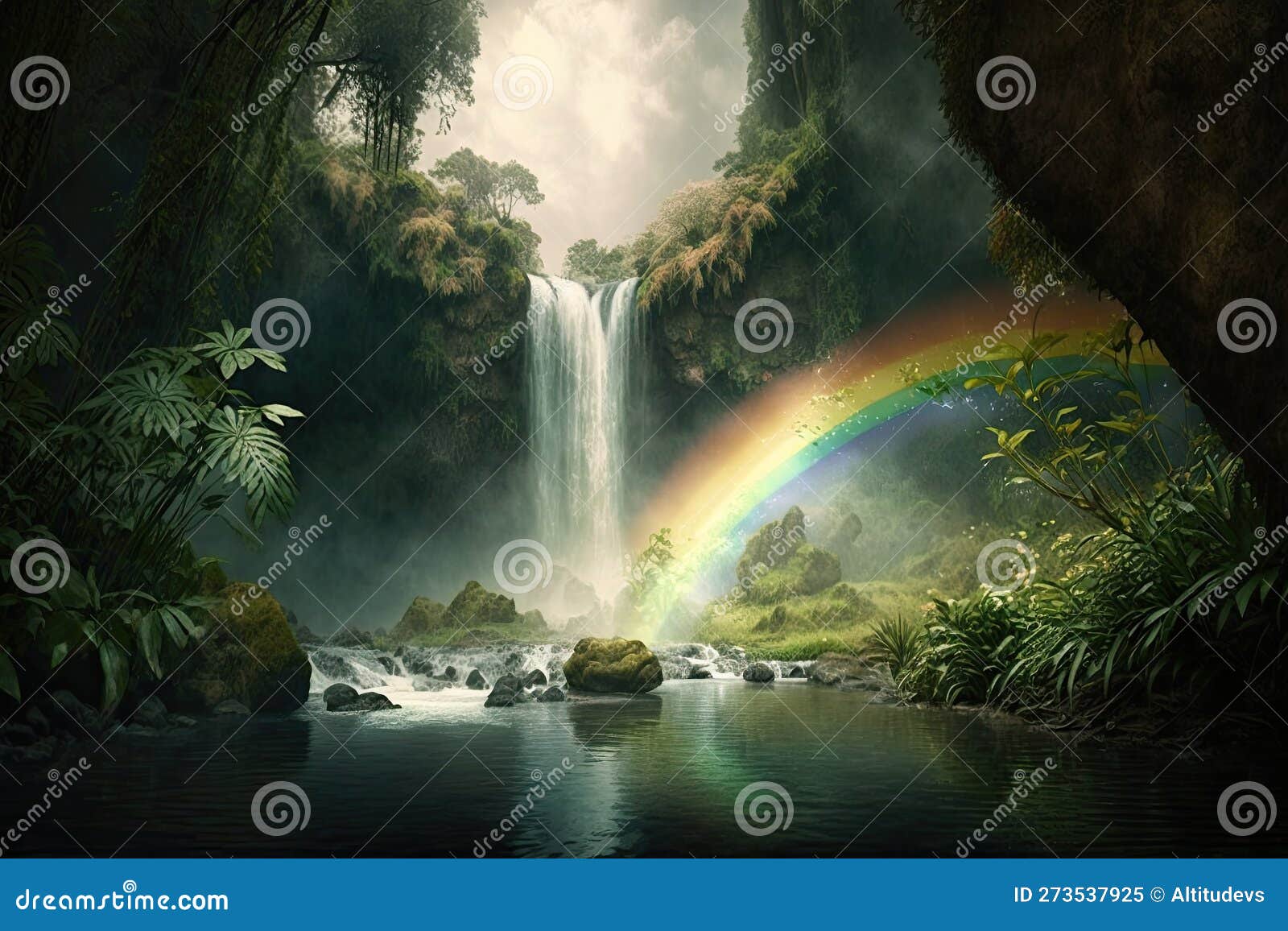 Rainbow Waterfall. Realistic 3d Natural Objects And Physical Event ...
